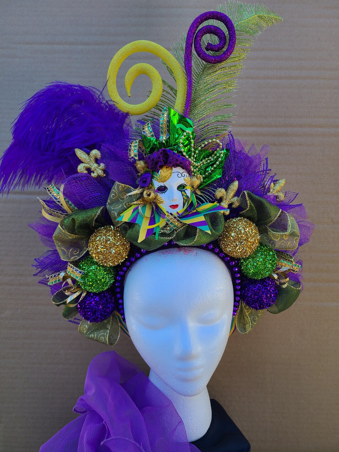 Mardi Gras Headdress, Mardi Gras Crown, Fat Tuesday Headdress, New ...