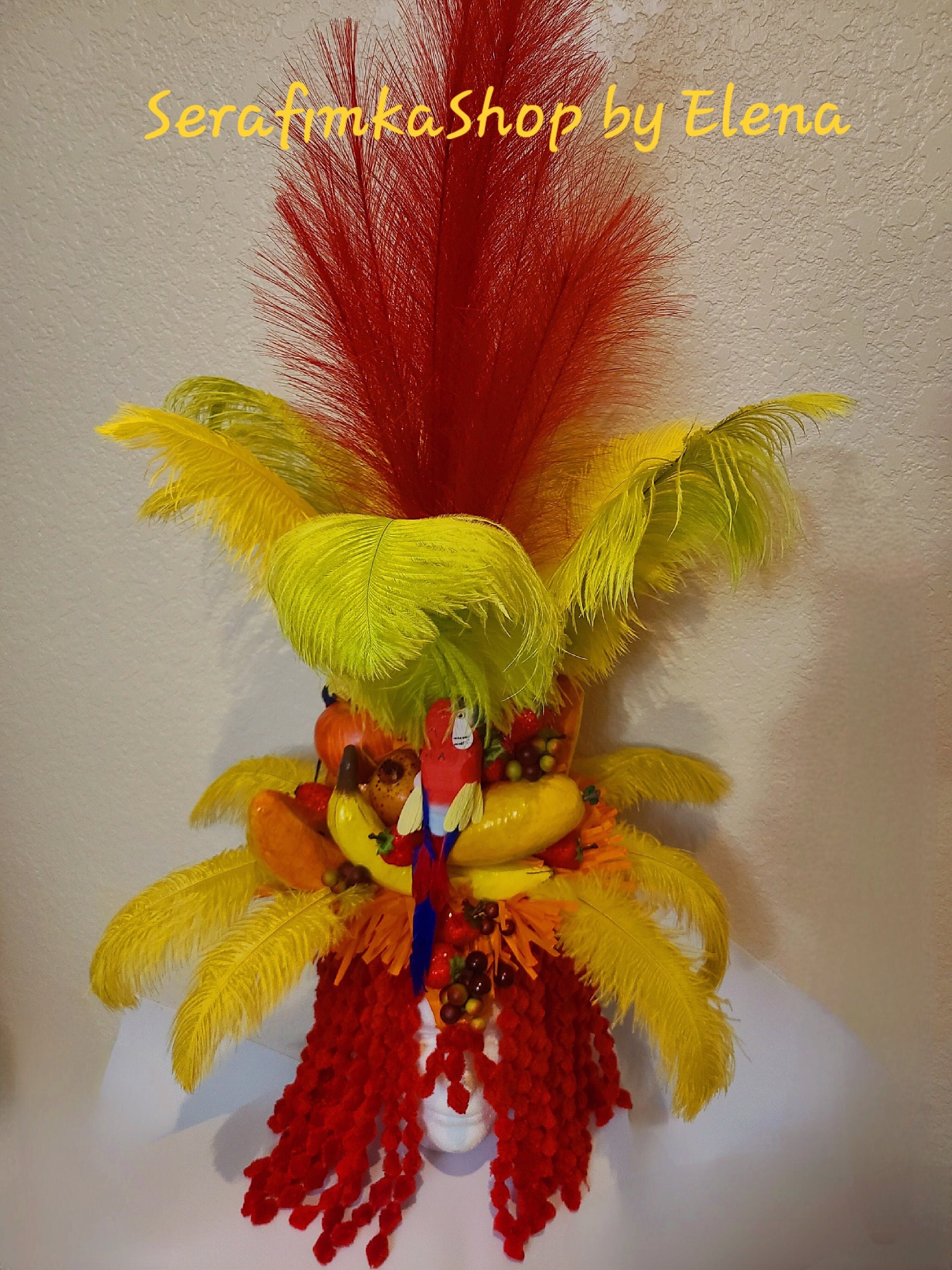 Large Fruit Basket Headdress, Tropical Headdress, Parrots Headdress ...