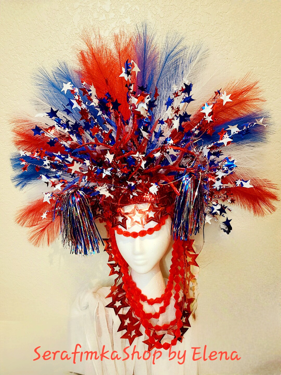 USA Headdress Large, 4th of July Headdress, Patriotic Headdress, Red ...