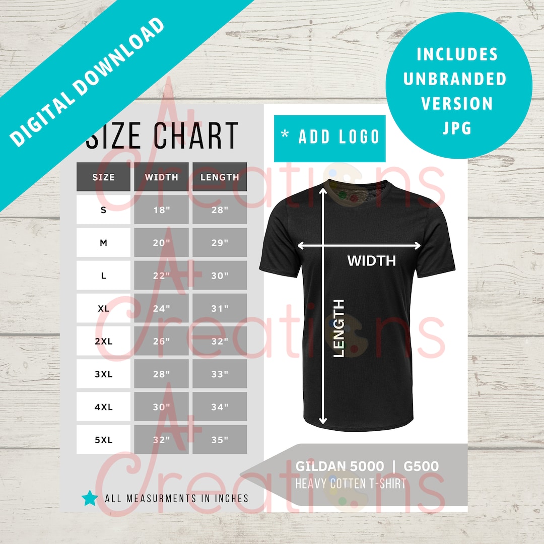 G500 Size Chart | Gildan | Digital Size Chart for Heavy Cotton T-shirt ...