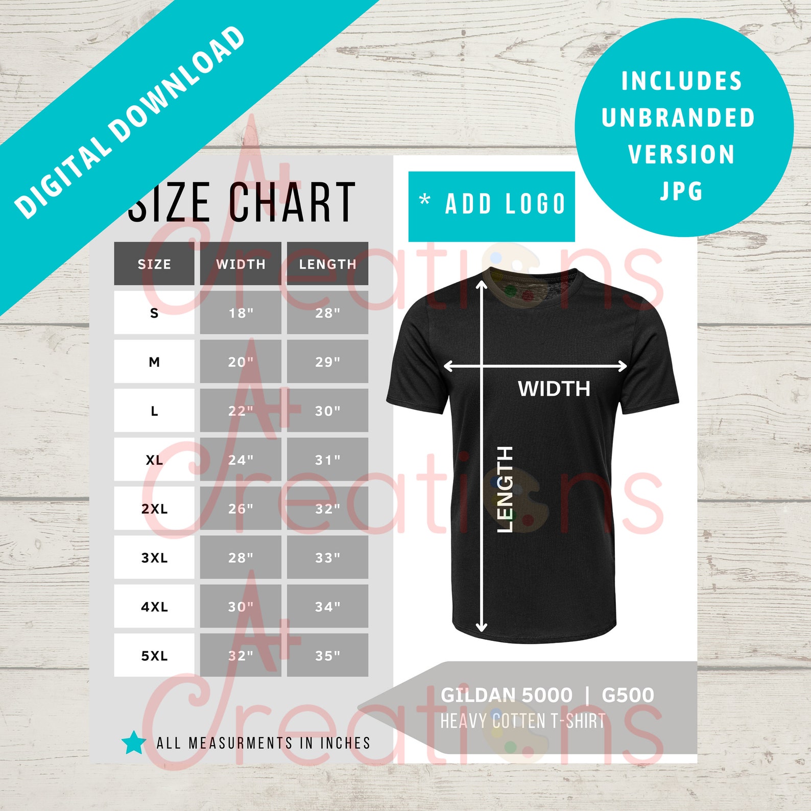 G500 Size Chart | Gildan | Digital Size Chart for Heavy Cotton T-shirt ...