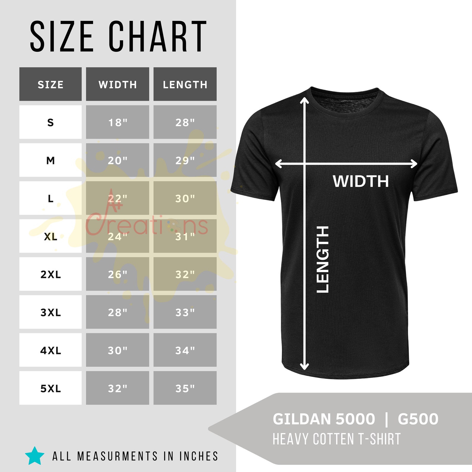G500 Size Chart | Gildan | Digital Size Chart for Heavy Cotton T-shirt ...