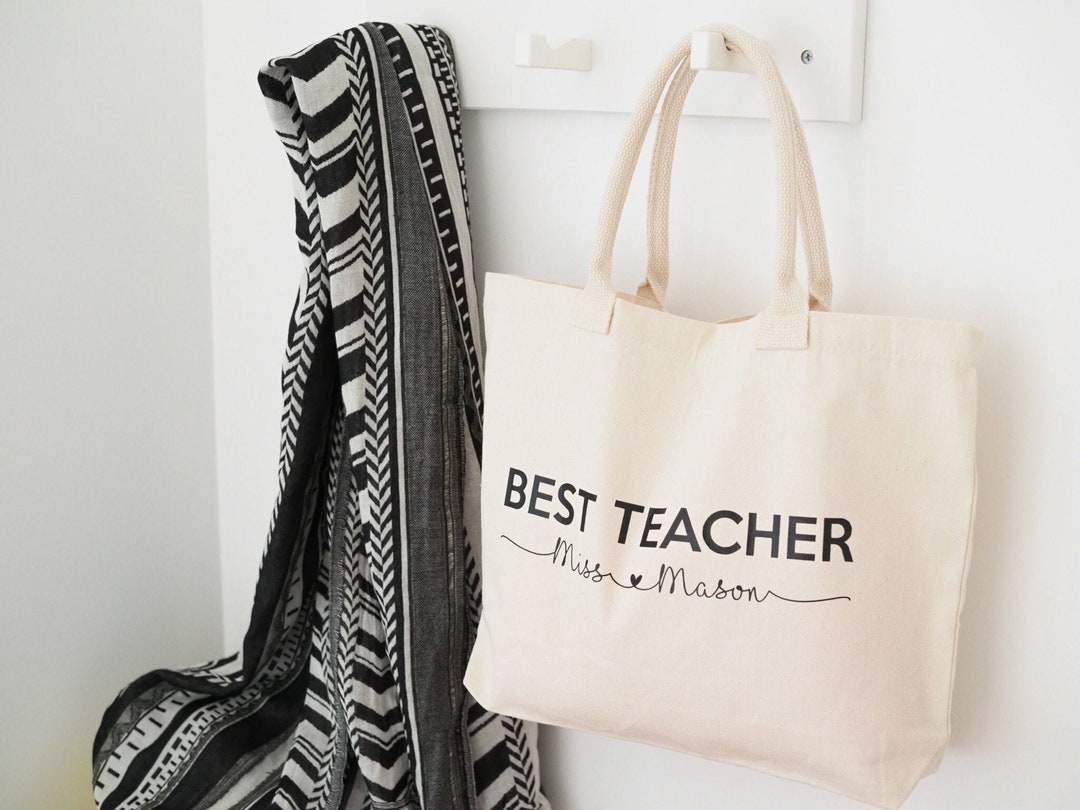 Personalised Best Teacher Tote Bag - Cotton Canvas With Rope Handles ...