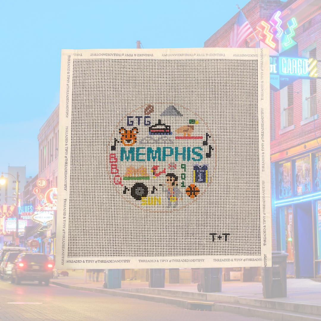 Memphis Round Hand-painted Needlepoint Canvas Made to Order CANVAS ONLY ...