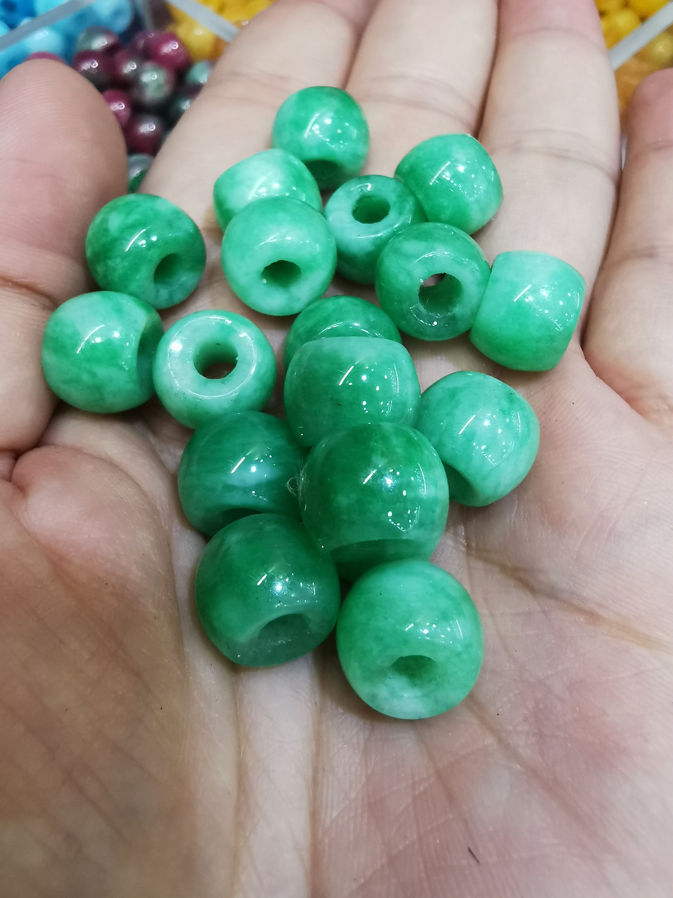 Large Hole10pcs Emeral Green jade jewelry barrel drum | Etsy