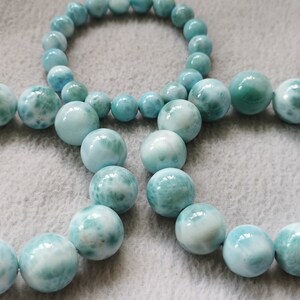 Genuine Natural Blue Larimar Gemstone Bracelet, Round Disco Beads Ocean Larimar Jewelry 6-20mm ...