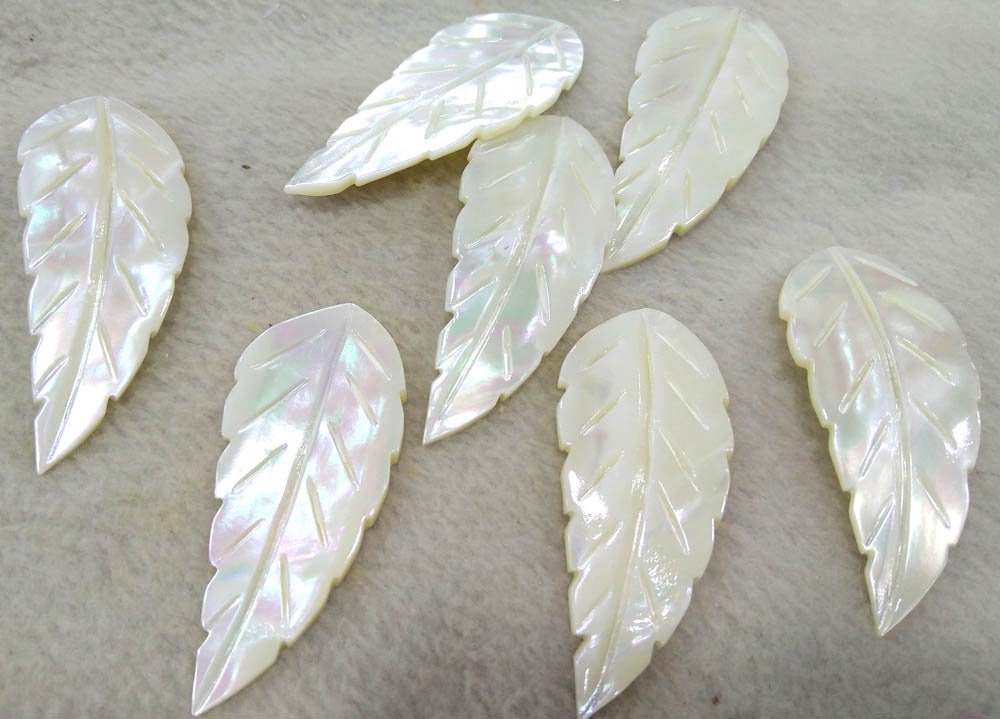 Natural White Mother of Pearl Leaf Charms Carved Shell Palm | Etsy