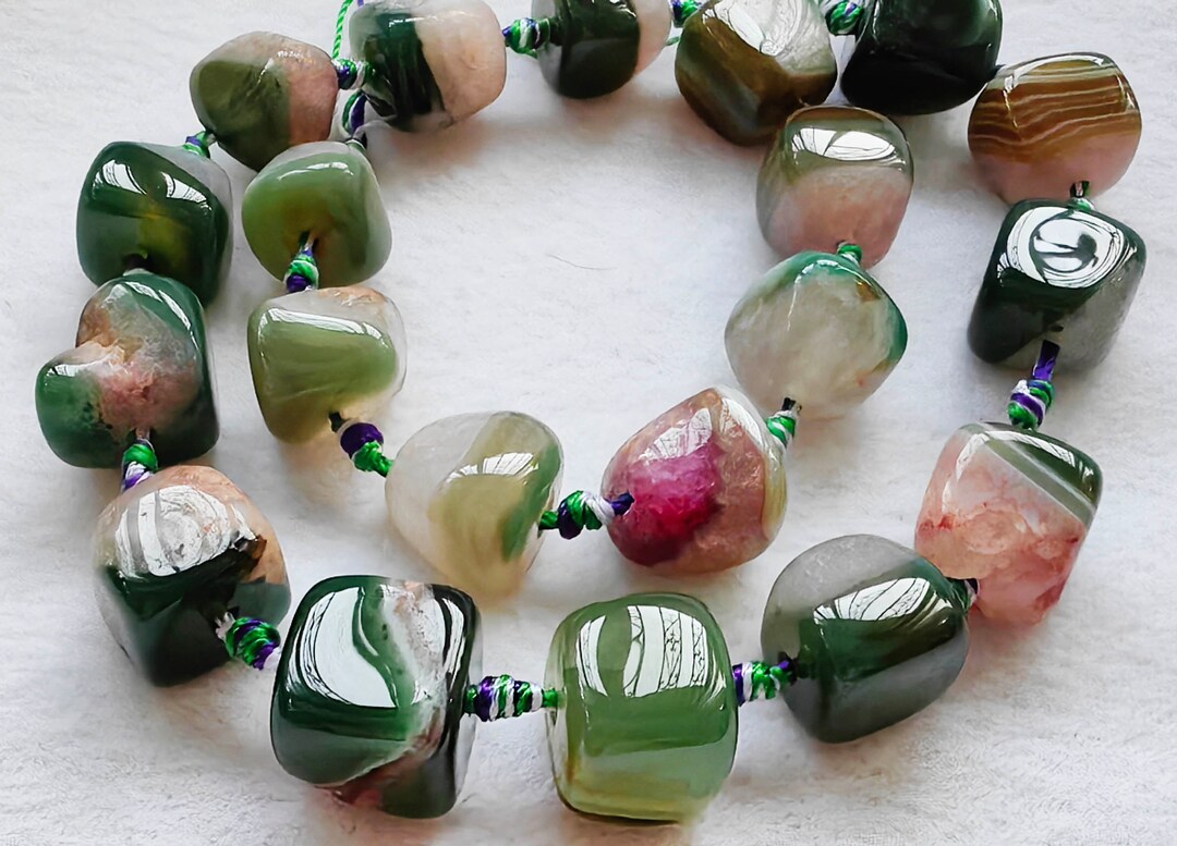 Rare Cracked Ruby Green Slice Agate ,rock Beads 12-16mm Square Cube ...