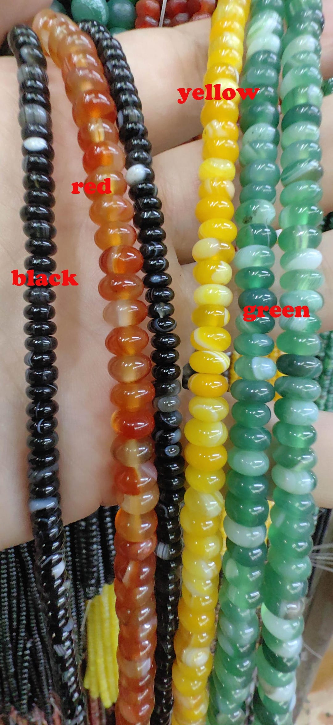 Golden Yellow Jade- Indian Agate -black Onyx Rondelle Natural Undyed ...