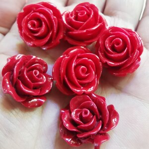 10pcs Red Coral Synthetic Rose Flower Beads ,rose Carved for Jewelry ...