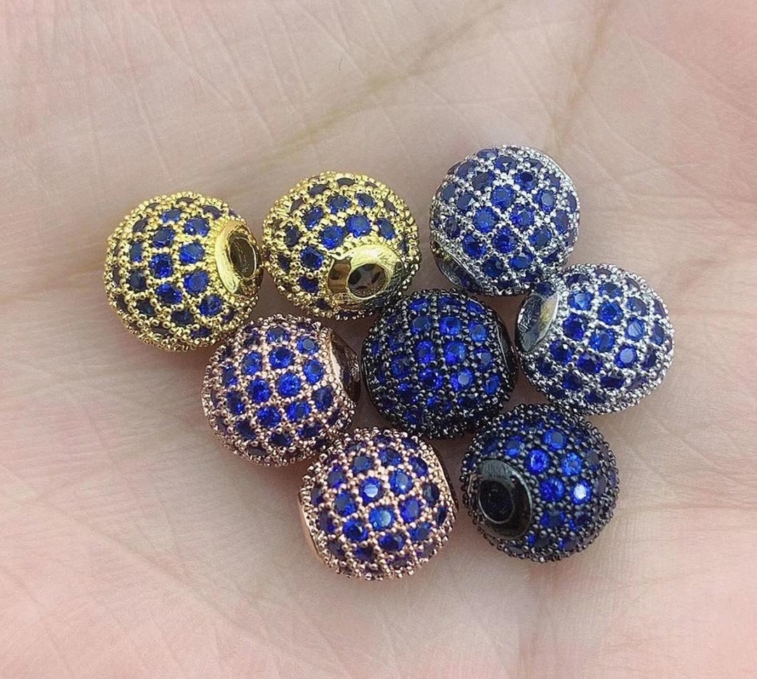 10pcs Colorful Blue Round Ball CZ Micro Pave Magnetic Jewelry Loose ...