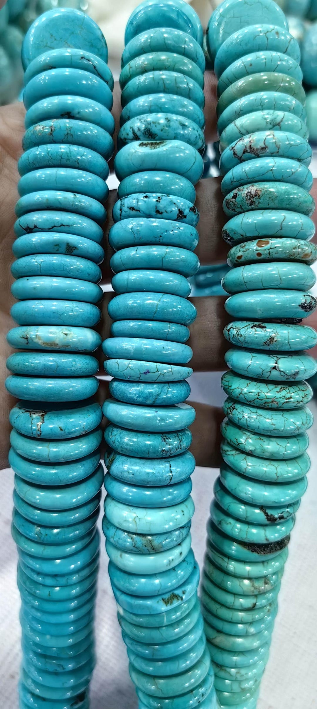 Large Turquoise Stone Heishi Wheel Disc Spacer Beads Blue Green Stone ...