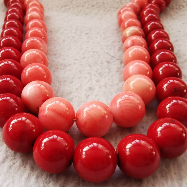 16inch White Coral Red Coral Smooth Polished Genuine Coral Round Beads ...