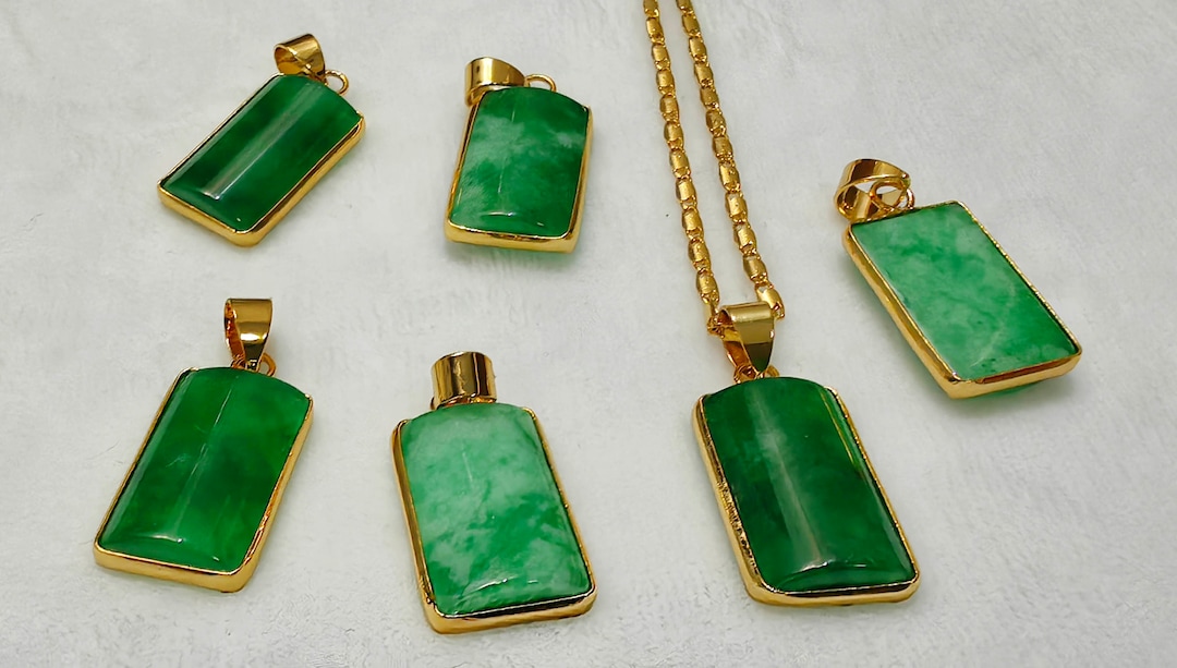 Canadian Nephrite Jade Rectangle Pendant - 25x13mm 22k Gold Palted ...
