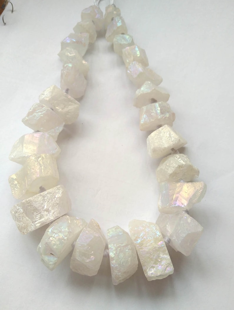 Large Matte White Quartz Coated Silver -- Aqua Blue Green Beads Teeth ...