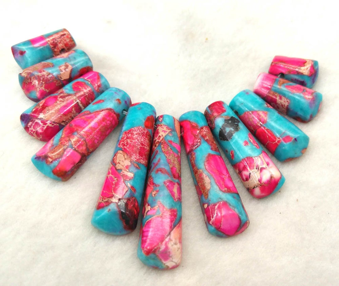 11pcs Sea Sediment Imperial Jasper Teeth Rectngle Ruby Cherry Pink ...