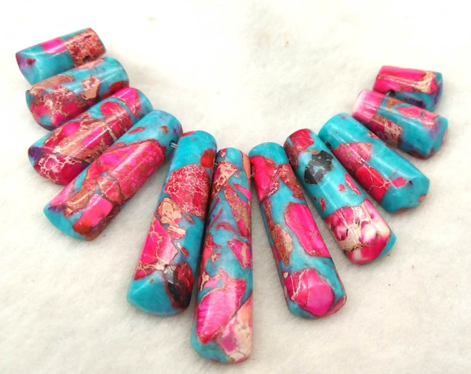 11pcs Sea Sediment Imperial Jasper Teeth Rectngle Ruby Cherry Pink ...