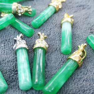 Column Burma Natural Jadeite Jade Pendant 8x30mm Bar Tube With 18k Gold ...
