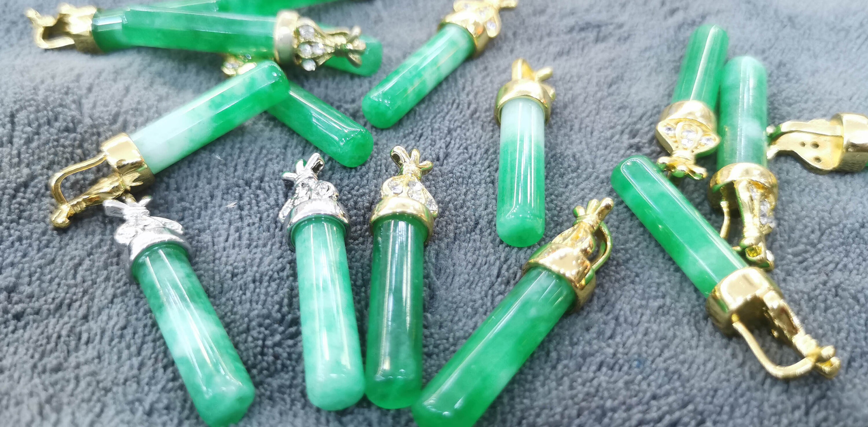 Column Burma Natural Jadeite Jade Pendant 8x30mm Bar Tube With 18k Gold ...