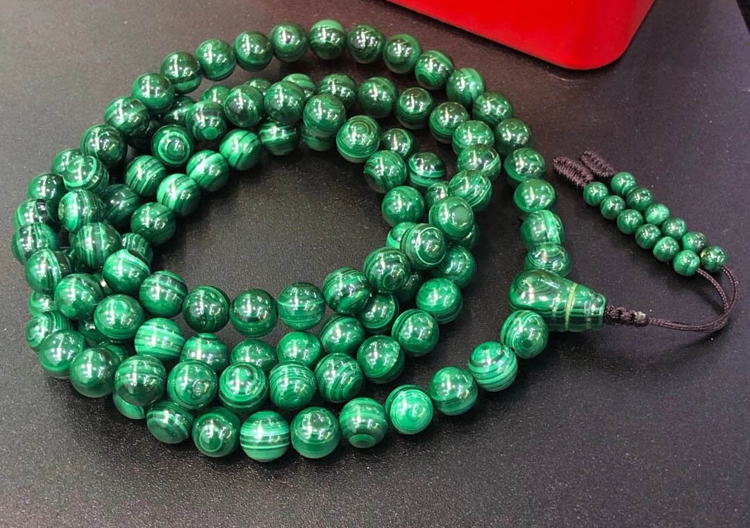 108pcs Genuine Malachite Malachite Mala, 108 Beads, Malachite Necklace ...