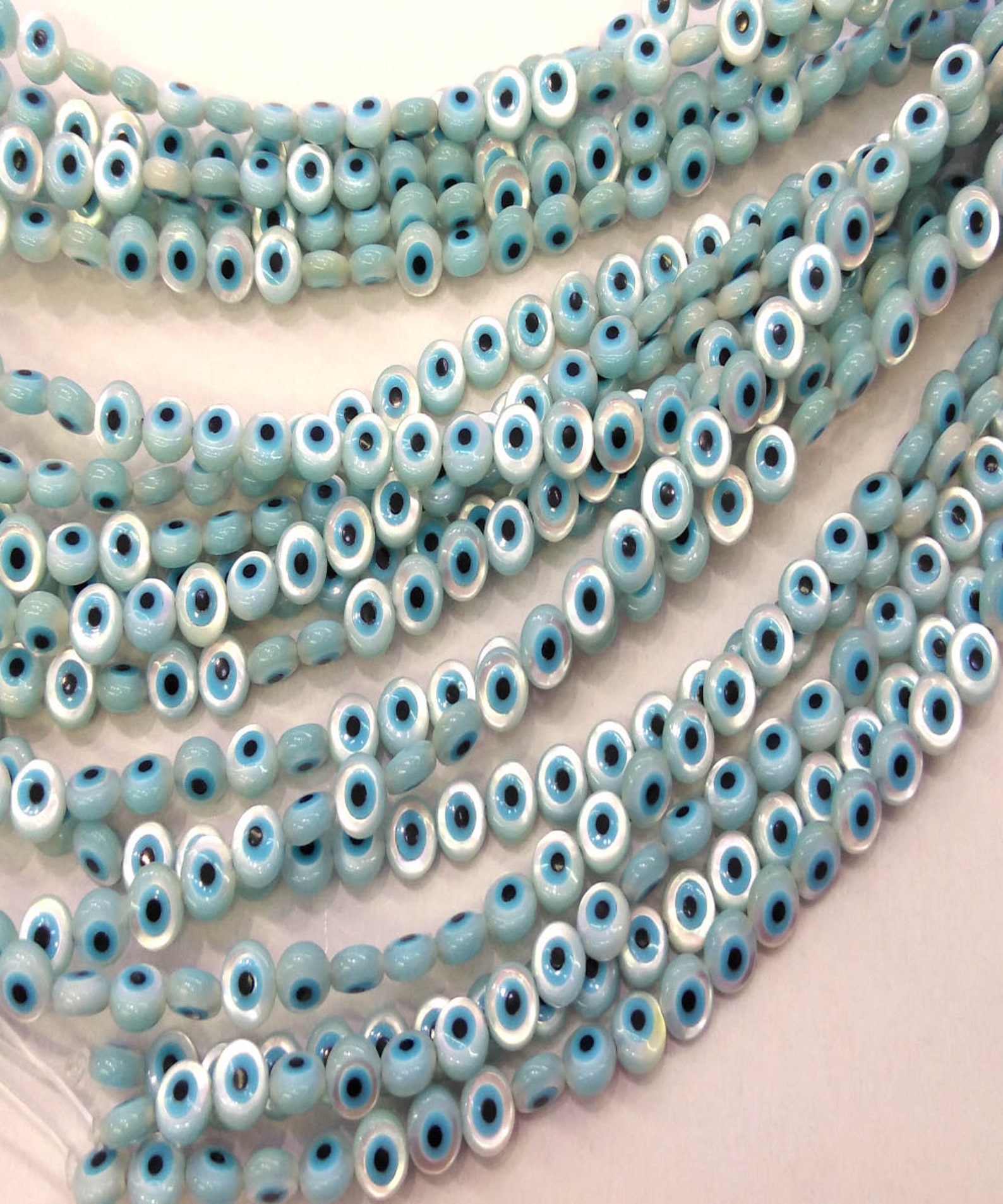 Wholesale 50pcs Mother of Pearl Evil Eye Beads, Double Sided Round ...