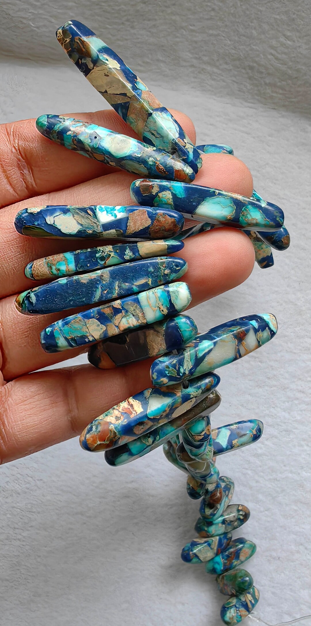 17inch Lapis Blue -green- Red Sea Sediment Impression Jasper Necklace ...