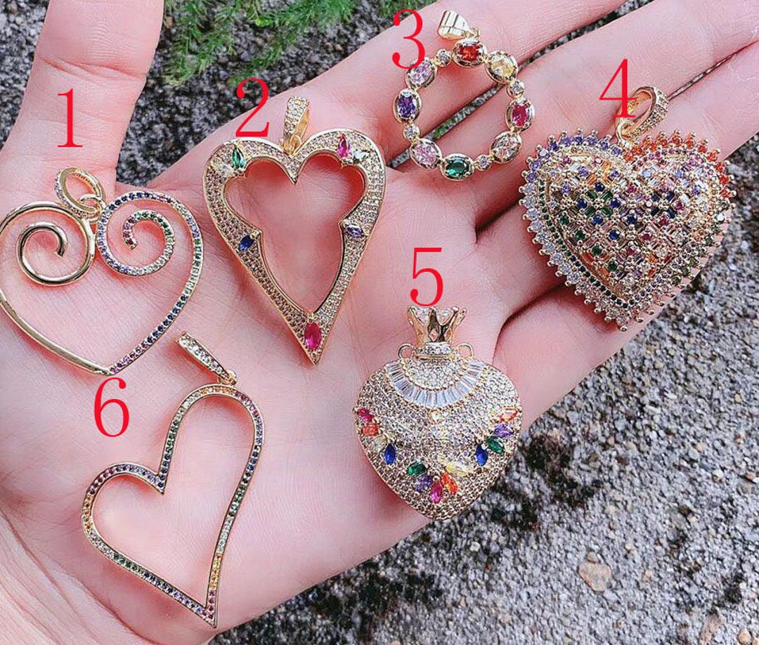 Large Colorful Micro PAVE Heart Charm,cubic Evil Eye on Round Coin Love ...