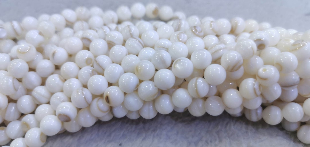 65pcs Natural Sea White Shell Bead. 6mm Round Bead. Beautiful Natural ...