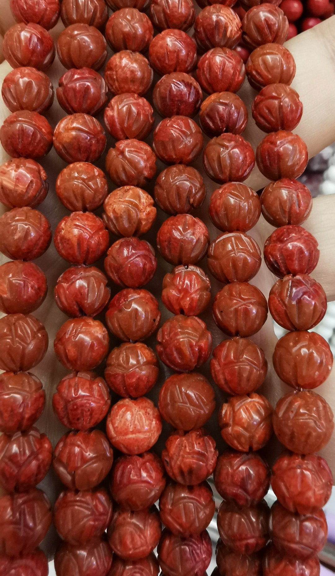 Red Coral Lotus Flower Beads 10mm 14mm 15 Inch Rose Carved Spond Coral ...