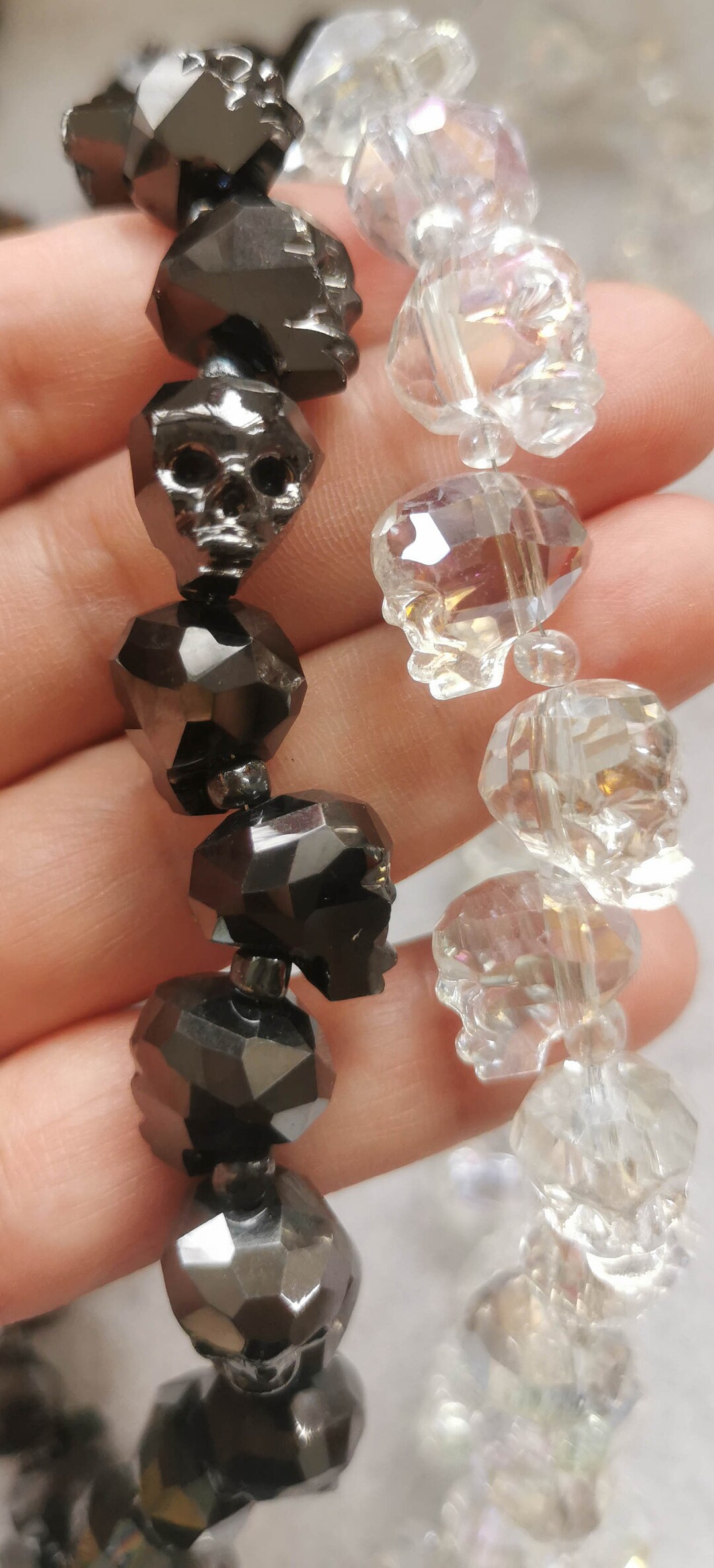 Handmade Black Jet Crystal Skull Beads -clear White- 13x15mm 10pcs ...