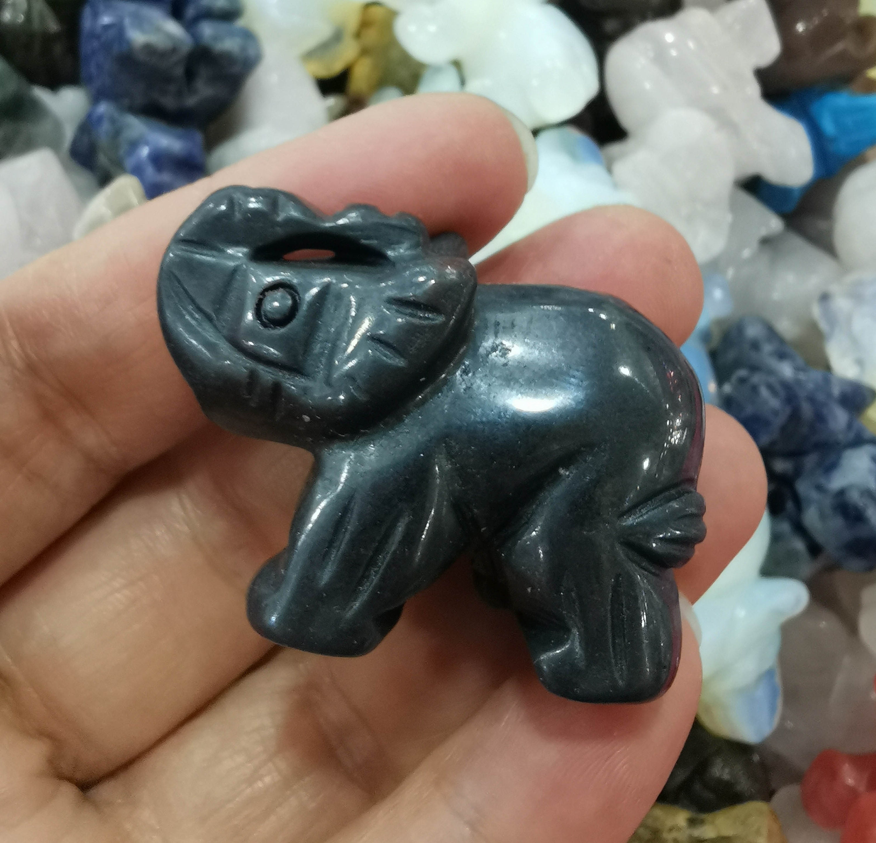 2inch Jet Crystal Elephants, Gemstone Animal Figurine, Good Luck ...