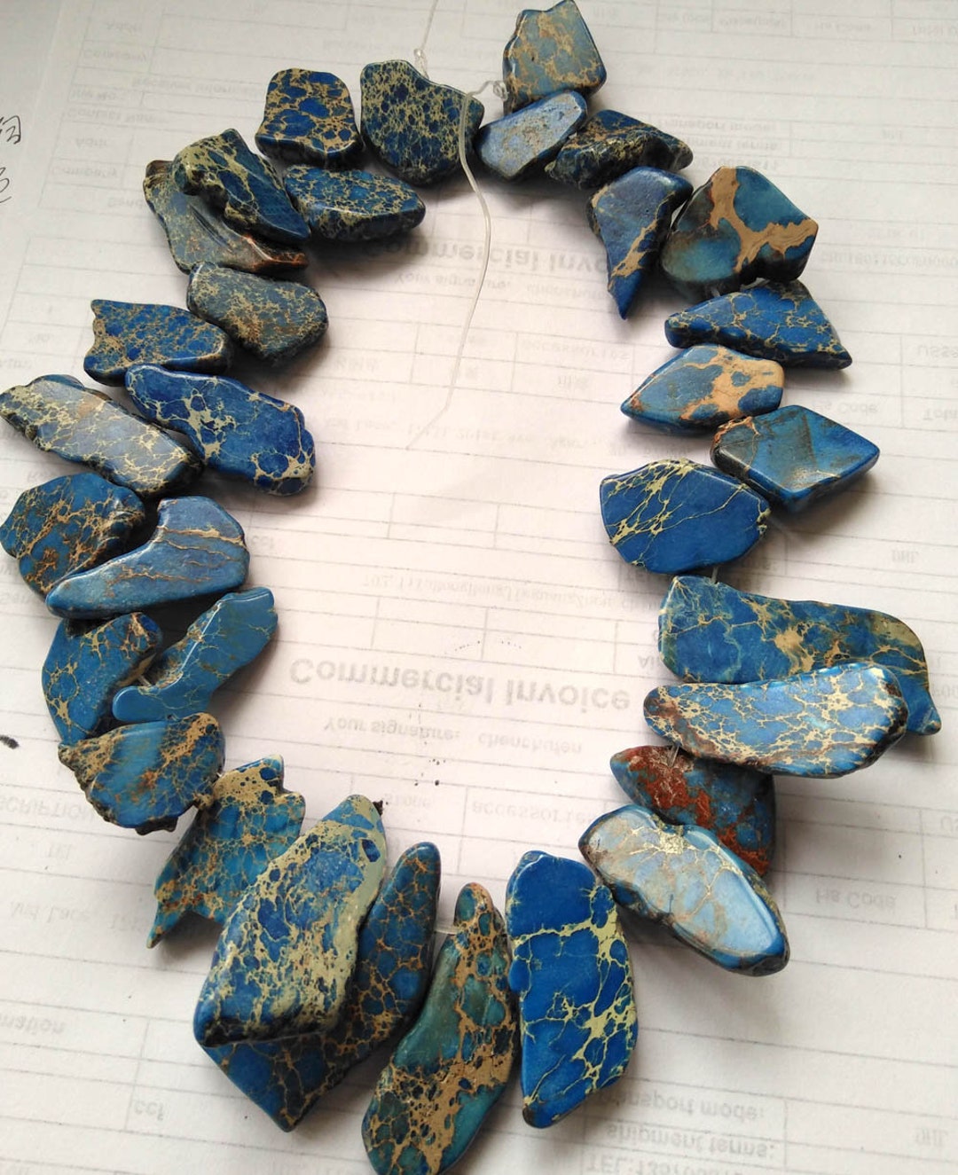 17inch Green Lapis Blue Imperial Japser Slab Freeform Marble Beads 20 ...