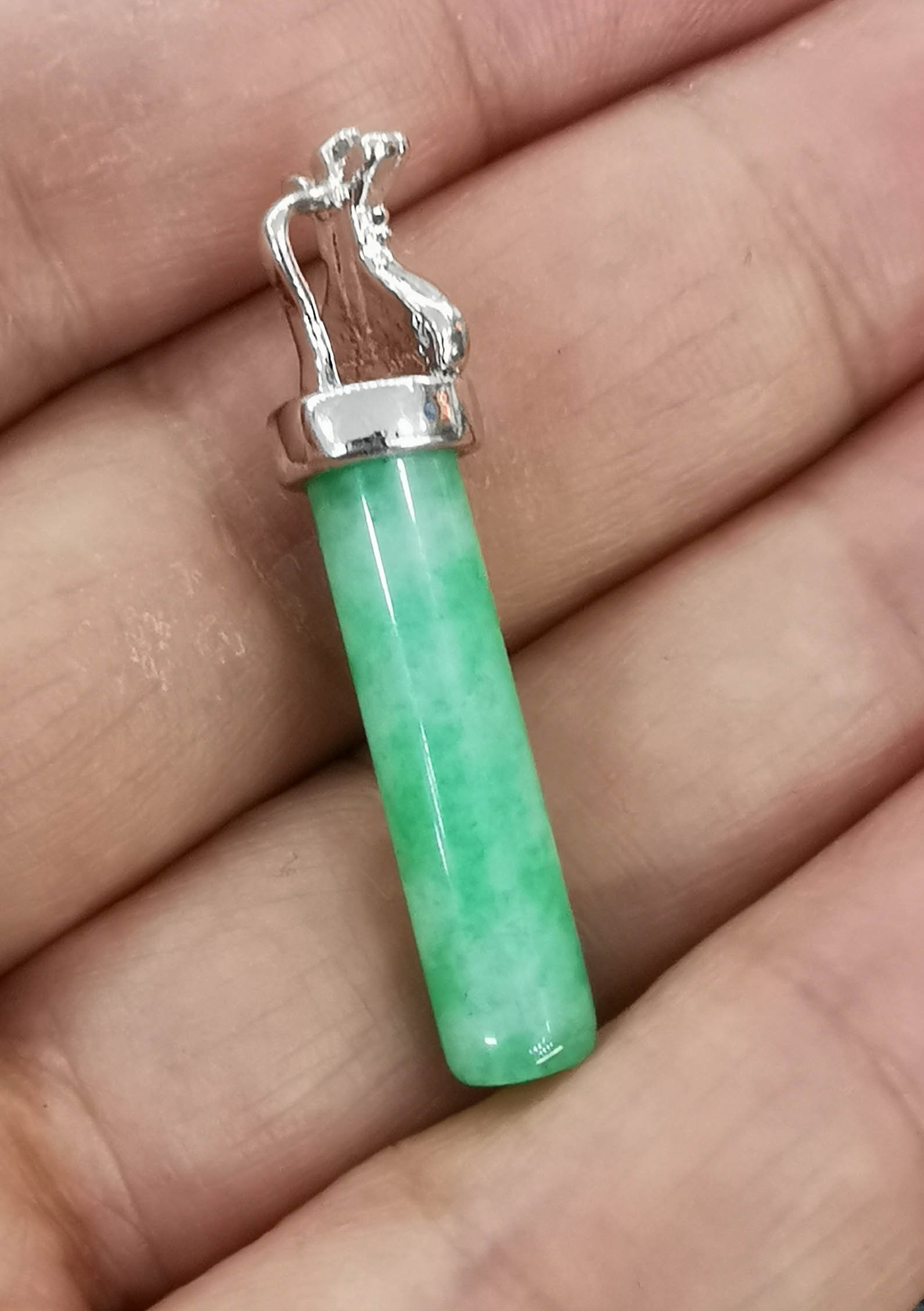 Column Burma Natural Jadeite Jade Pendant 8x30mm Bar Tube With 18k Gold ...