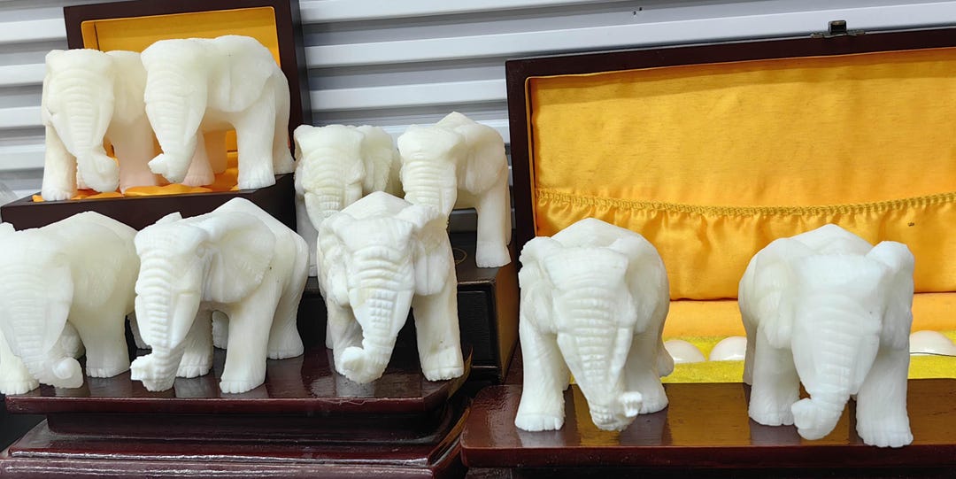 Large Genuine Giant Clam Shell Loose Stone,elephant Carved 2PCS 60 ...