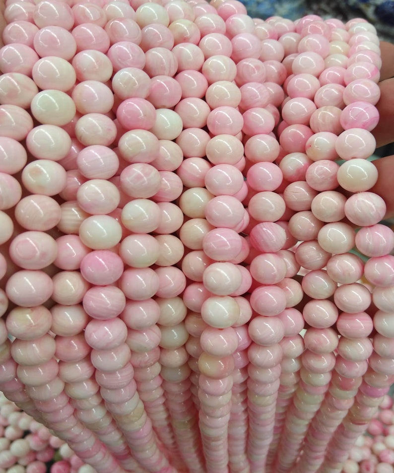 Full Strand 16inch Pink Conch Jewelry Round Ball Red Shell | Etsy