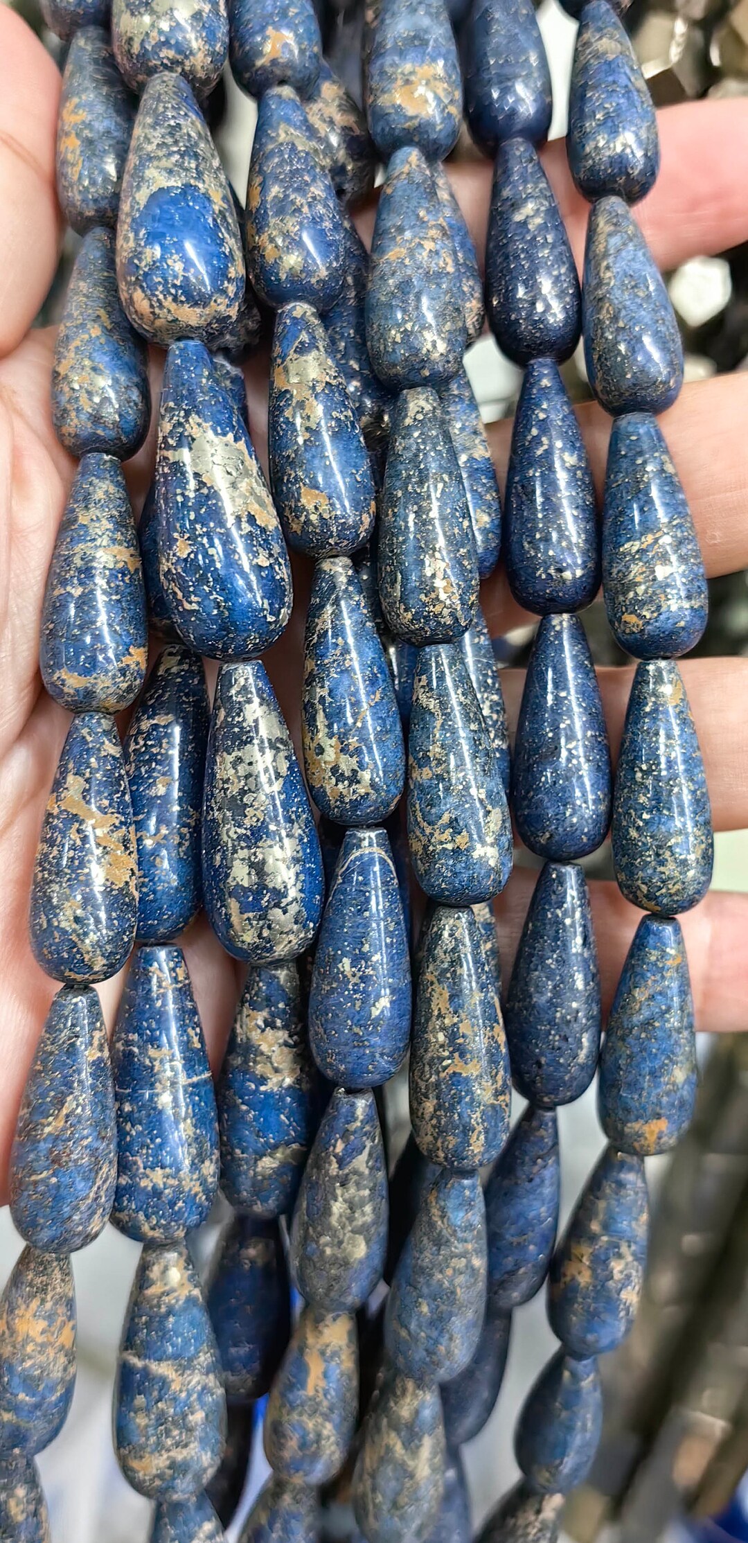 16inch Lapis Blue Gold Pyrite Jewelry 3D Drop Cube Egg Beads Natural ...
