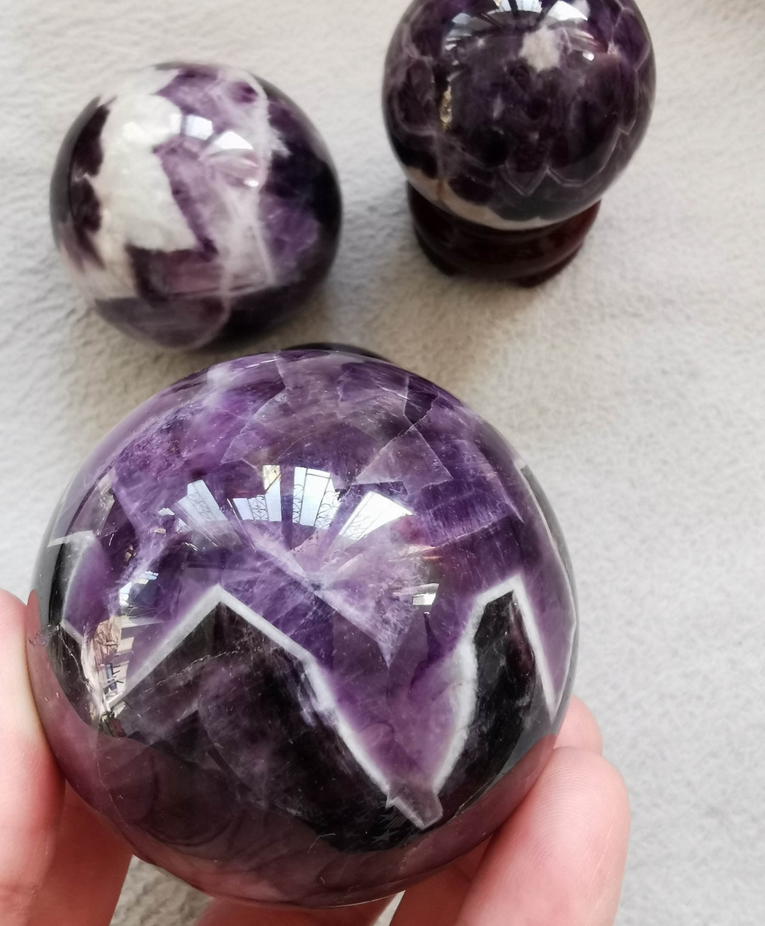 Genuine Amethyst Rock Quartz Chevron Crystal Ball Sphere - Large Sphere ...