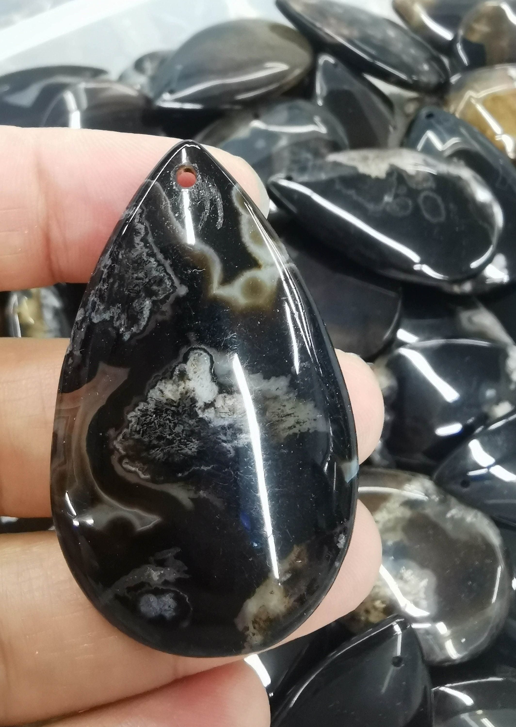 Large Rare Genuine Black Agate Fossil Stone Slab Cabochons Ocean Agate ...