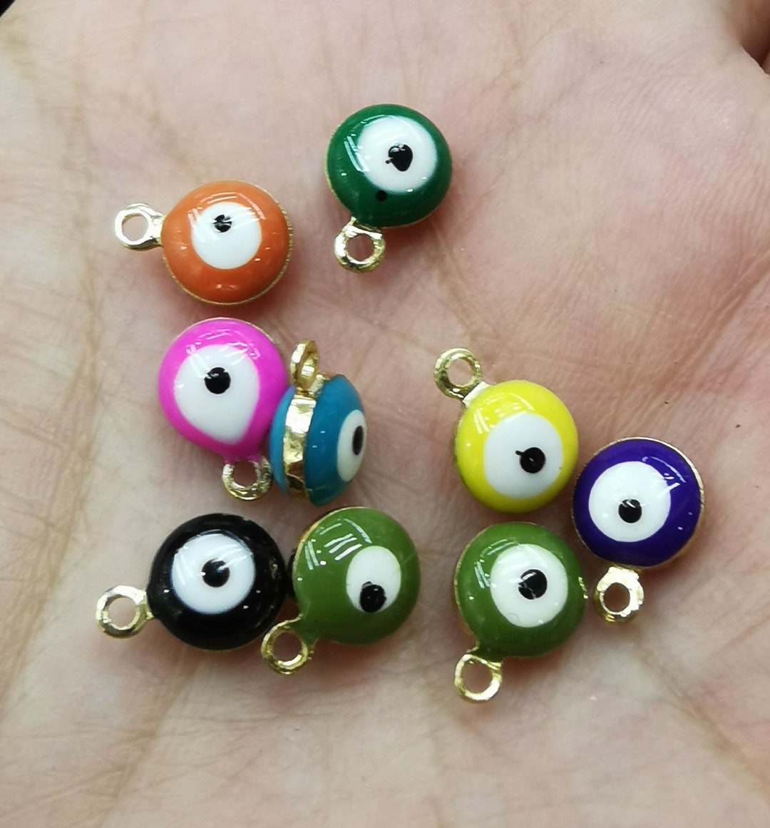20pcs --double Sided 14k Gold Plated Loop Evil Eye Charm Ring Rounded ...