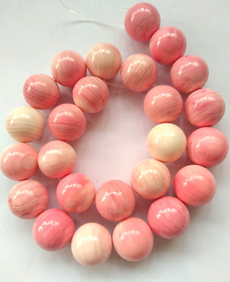 Full Strand 16inch Pink Conch Jewelry Round Ball Red Shell | Etsy