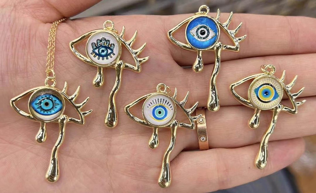 Large Evil Eye Connector Pave CZ Pendant Pearl Shell Round Bead Heart ...
