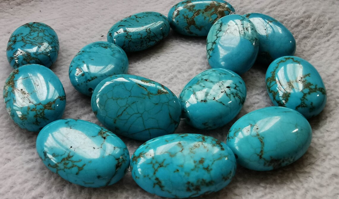 20x30mm Turquoise Stone Puffed Oval Beads Dark Blue Turquoise | Etsy
