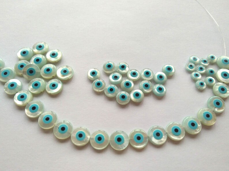 Wholesale 50pcs Mother of Pearl Evil Eye Beads, Double Sided Round ...