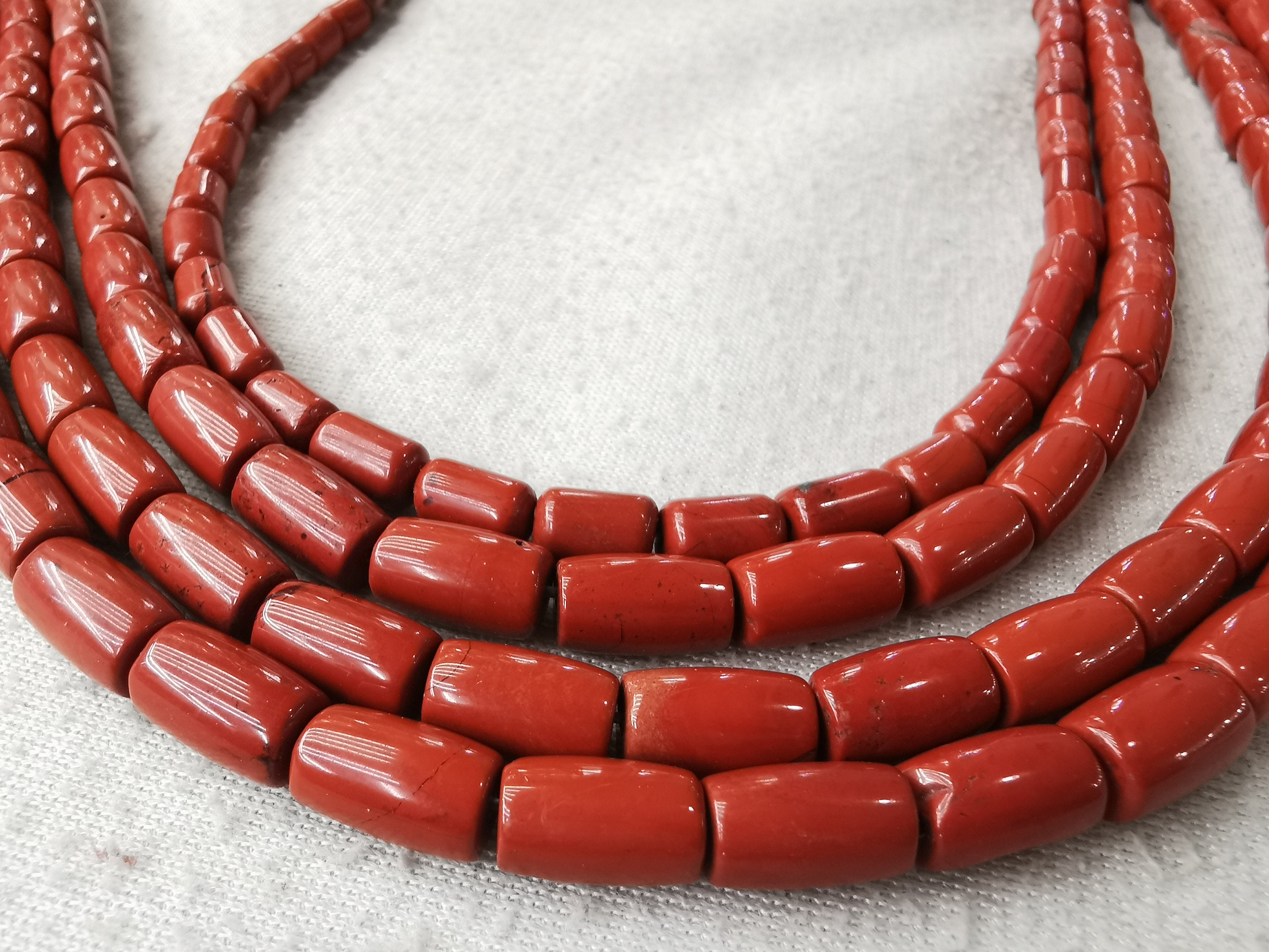 Genuine Natural Red River Jasper Gemstone Rice Barrel Cylinder Column ...