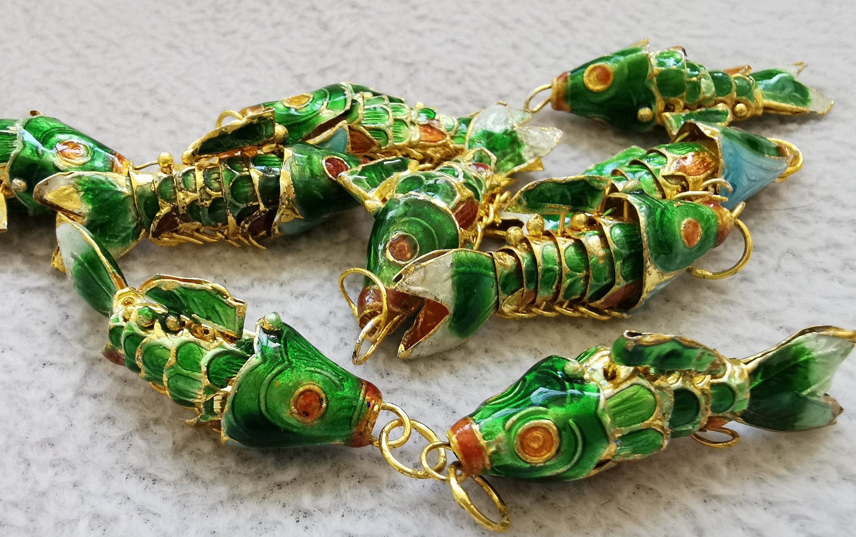 5PCS Handmade Cloisonne Articulated Fish Animal Brass Pendants-earrings ...