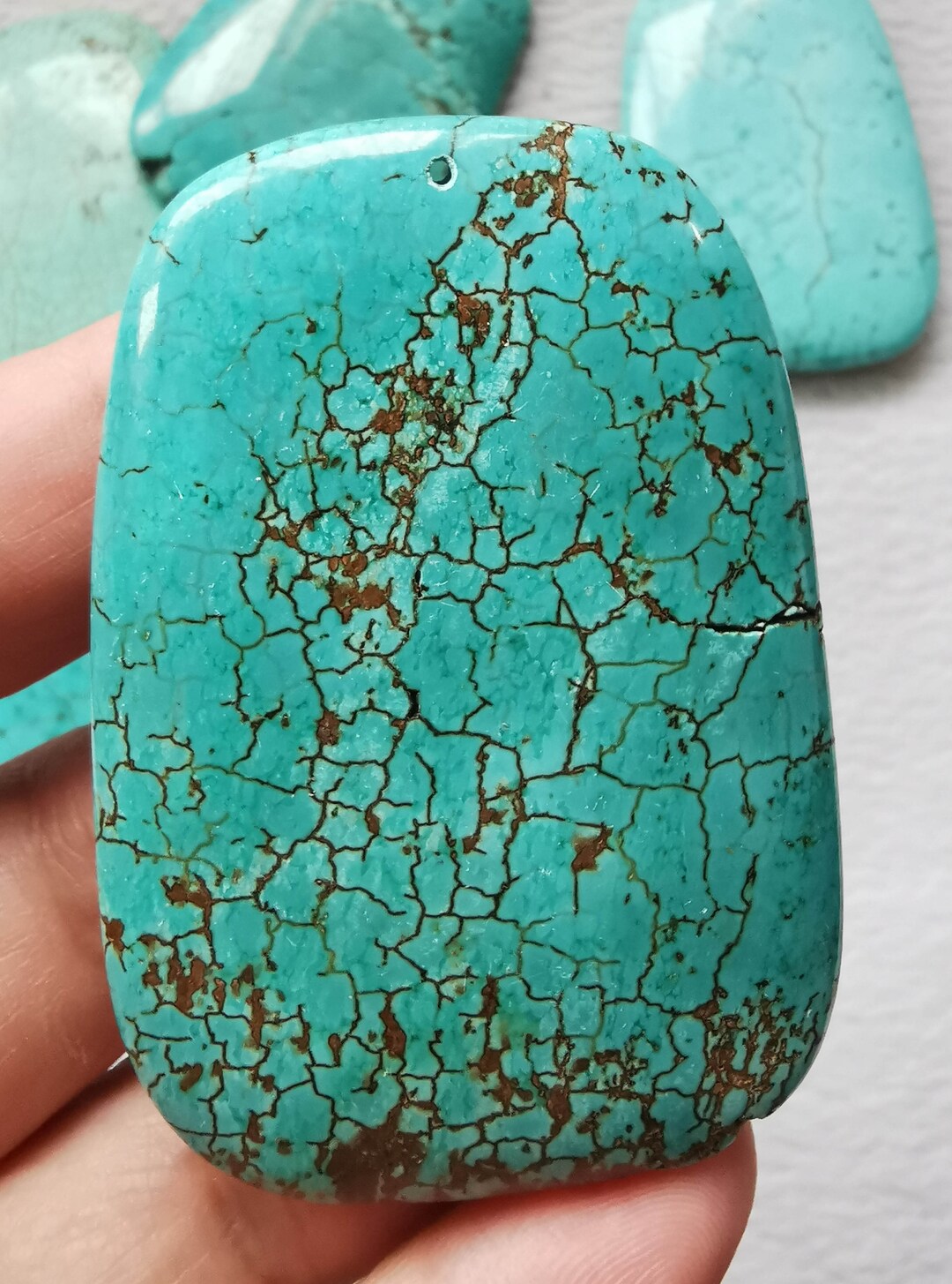 Drilled62x42mm Tibetan Turquoise Slab Rectangle T Charm Pendant Jewelry ...