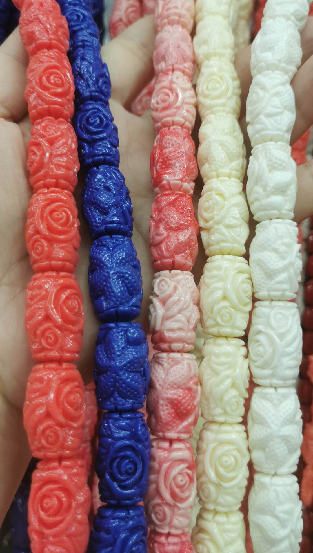 10pcs Conch Drum Barrel Flower Star Bone White Red Orange Lapis Carved ...