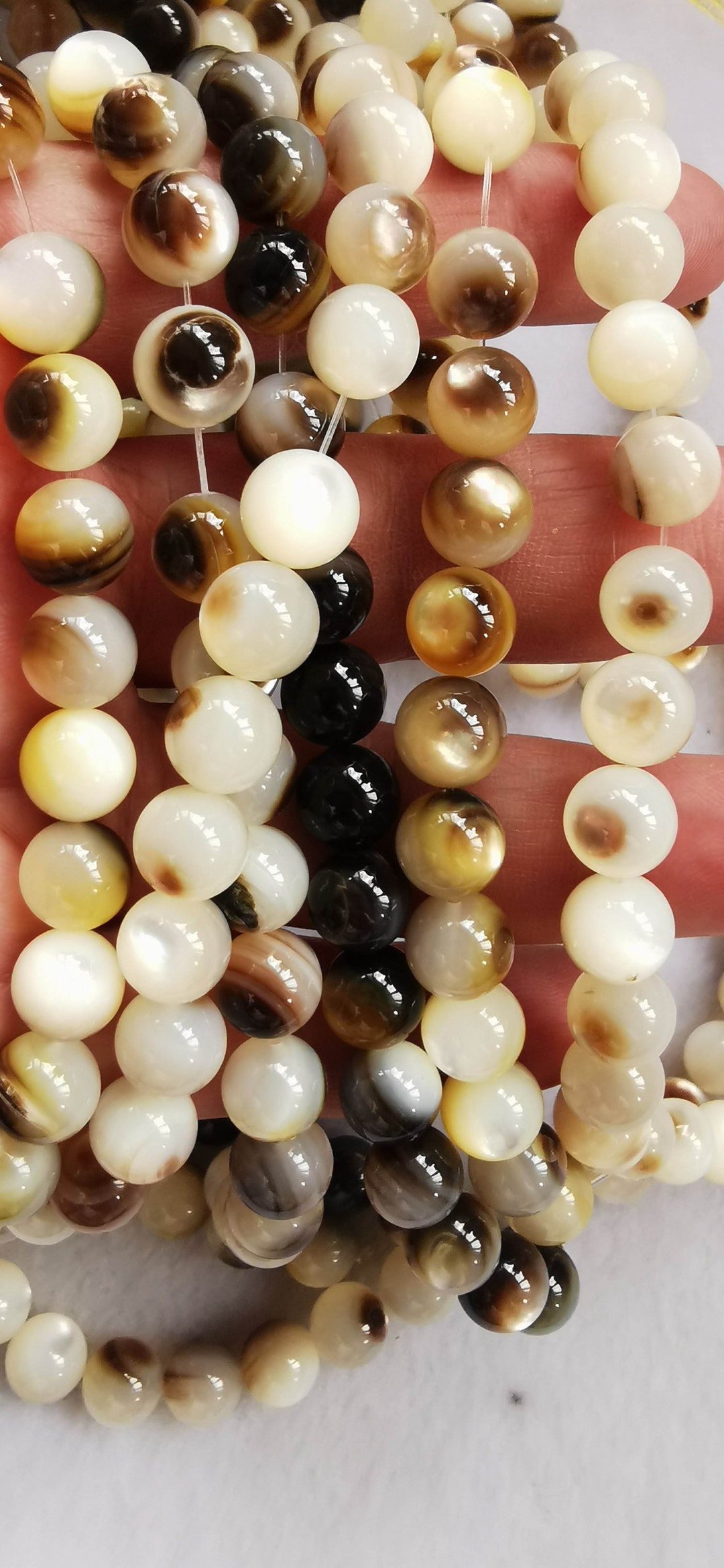 16" Pearl Shell Beads Smooth Natural Light Brown Shell Beads, Genuine ...