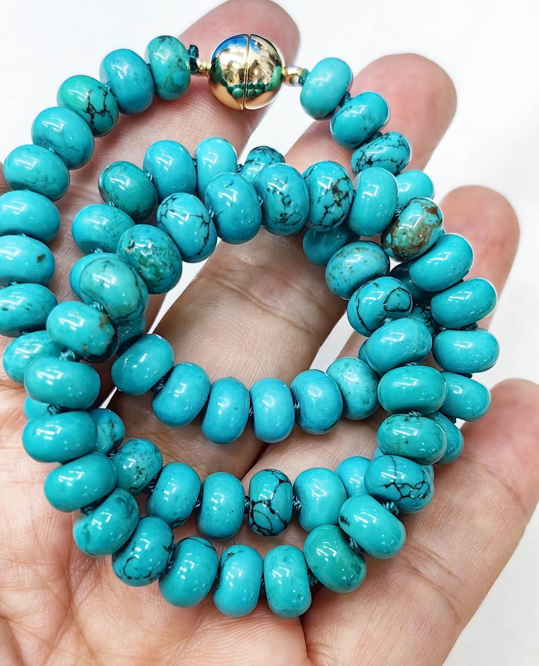 17inch Natural Turquoise Knot Knot Necklace Heishi Tyre Abacuse Wheel ...