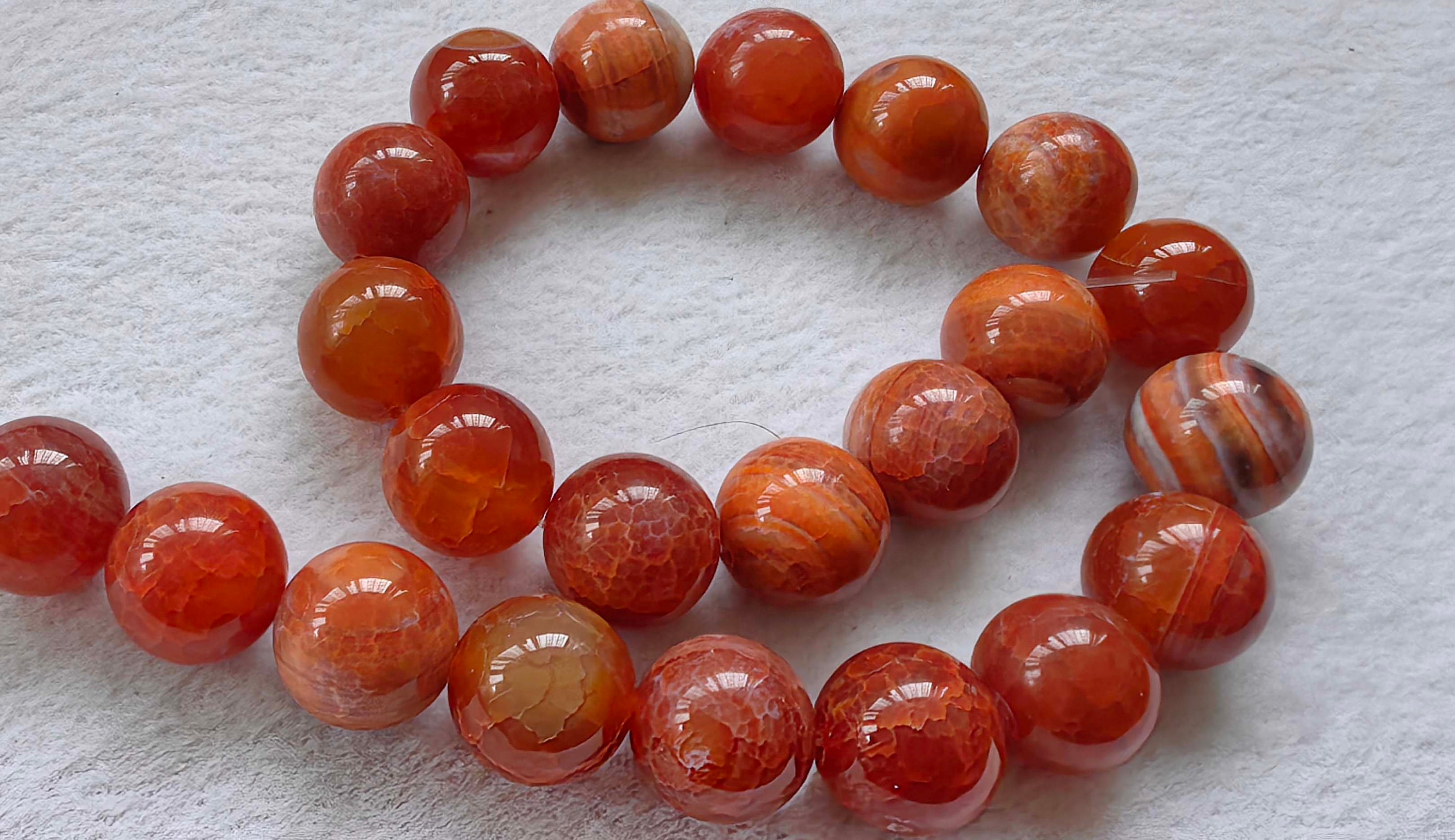 18mm Tibetan Orange Red Fire Agate Round Beads 15.5